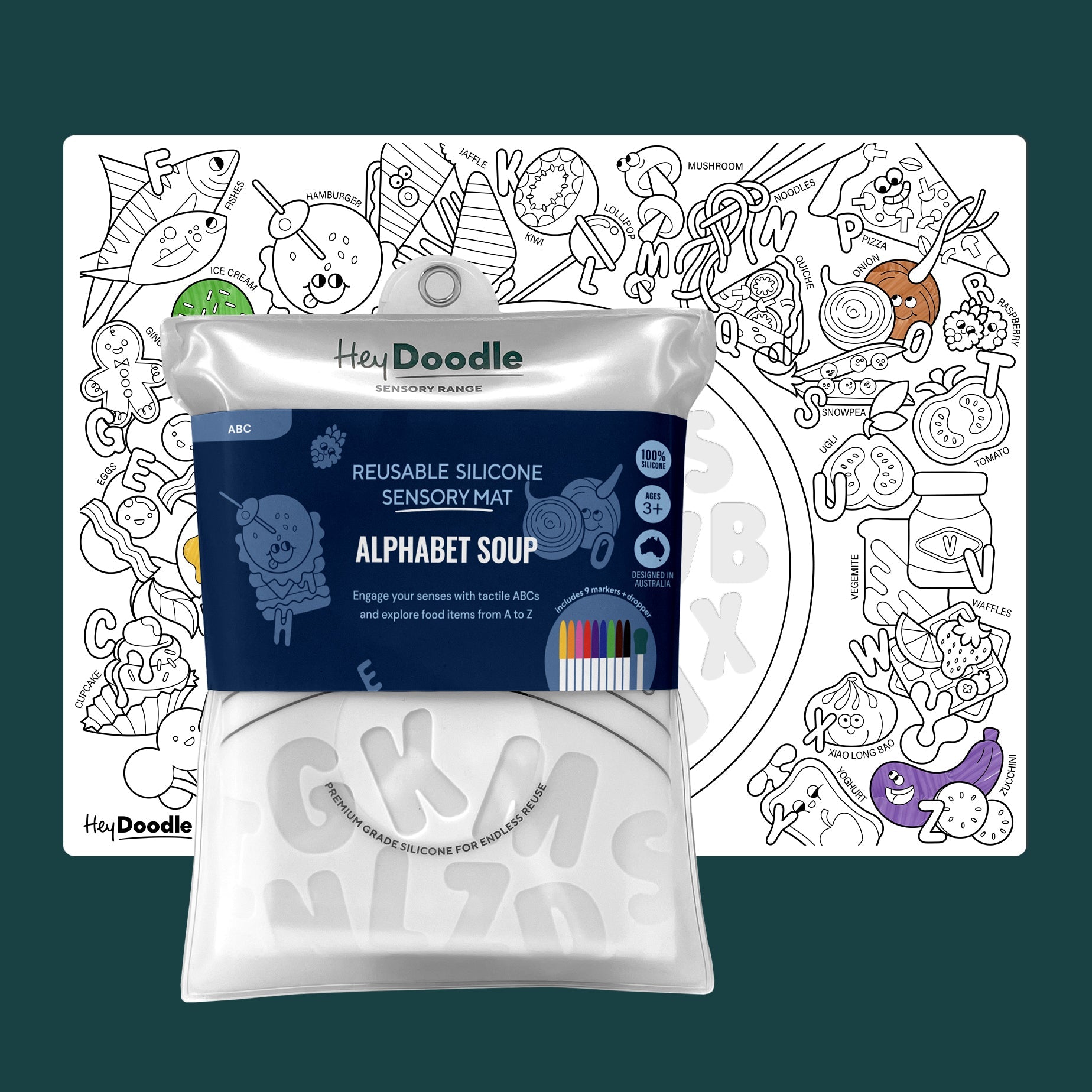 Alphabet Soup Sensory Mat Reusable Silicone Colouring Mat by HeyDoodle ...