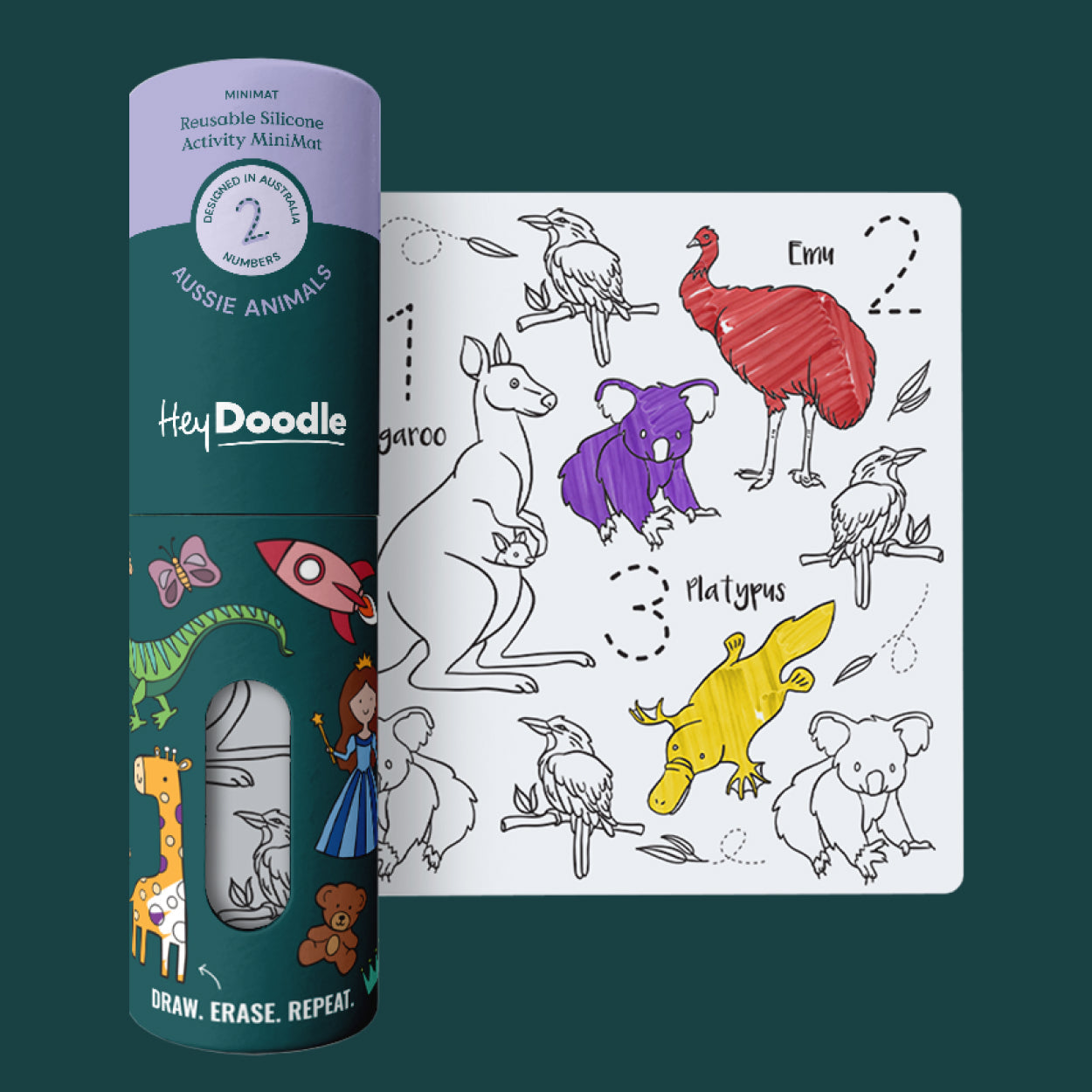 Hey Doodle | Aussie Animals Reusable Silicone Colouring Mini Mat