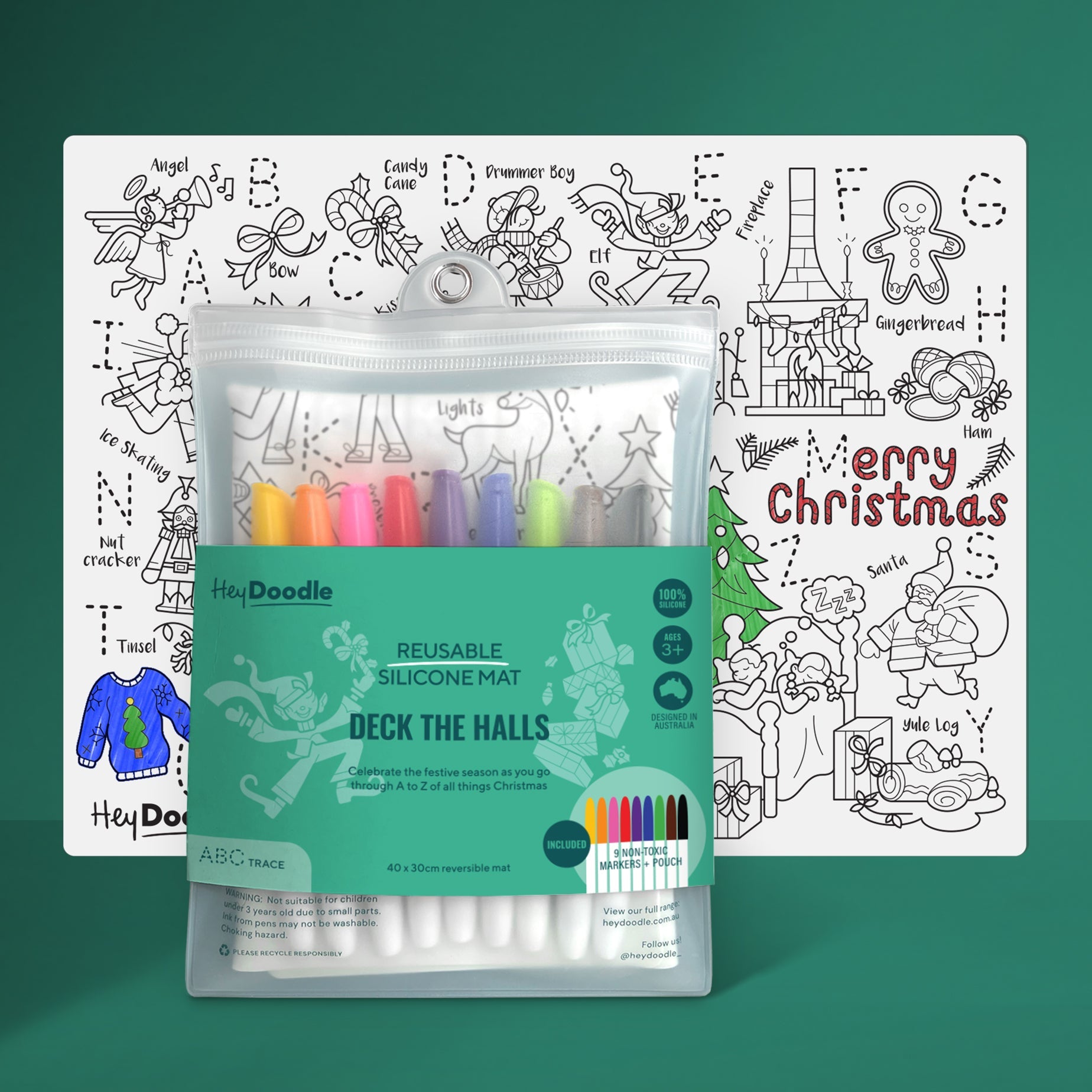 Hey Doodle | Deck The Halls Reusable Silicone Colouring Mat